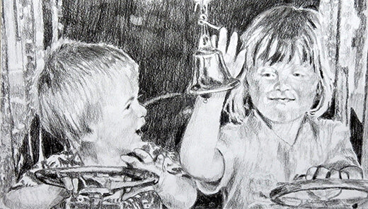 Tim Beeson and sister drawn commission paper artwork by Stella Tooth
