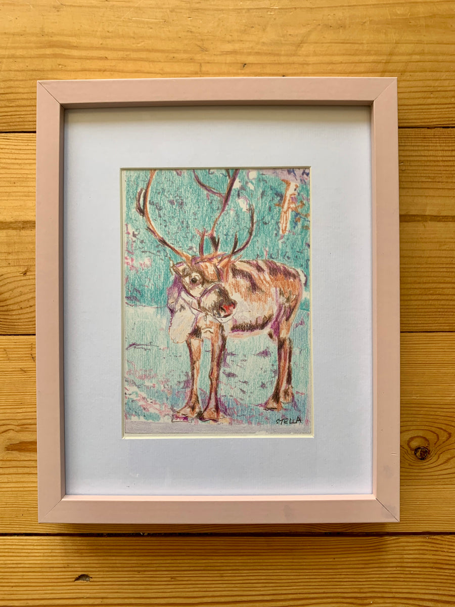 Rudolph the red nosed reindeer pencil on paper artwork by Stella Tooth